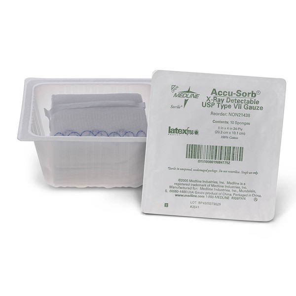Medline Sterile X-Ray Detectable Gauze Sponges - 8"x4" 24-PLY (Case of 20)